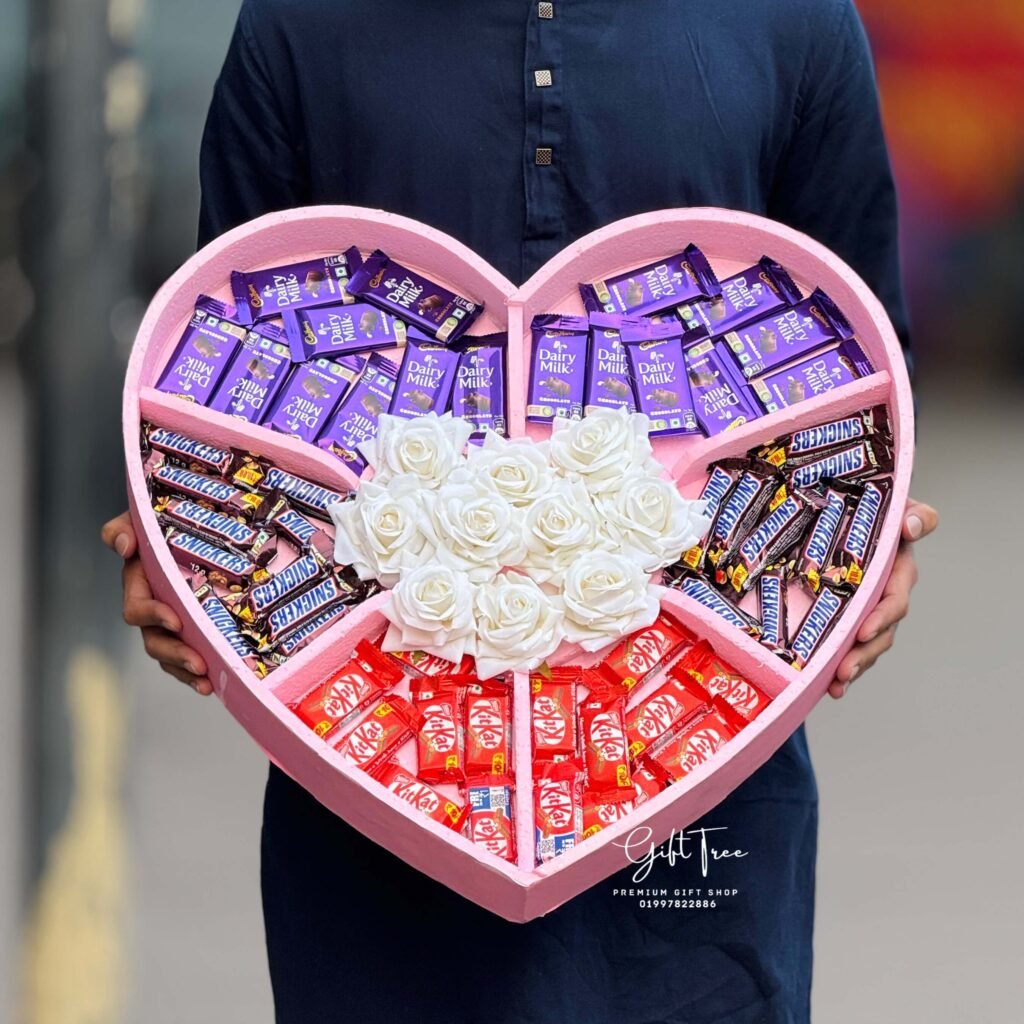 Heart Chocolate & Flower Box Pink - Gift Tree BD